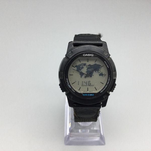 Vintage Casio 1349 ABX-20 Black World Map Analog Digital Watch Mens New ...
