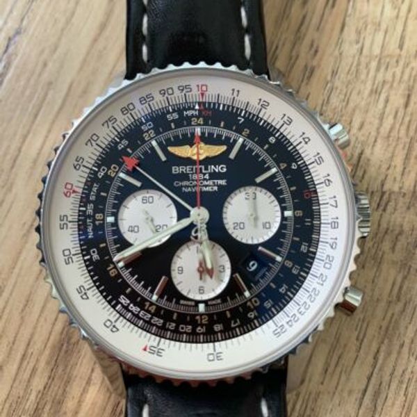 Breitling Navitimer World AB0441 48mm, Black Leather Strap. Very Good ...