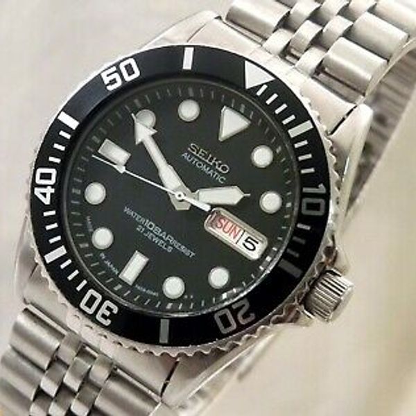 Seiko Black Submariner SKX031 Midsize Day Date Automatic Watch Jubilee ...