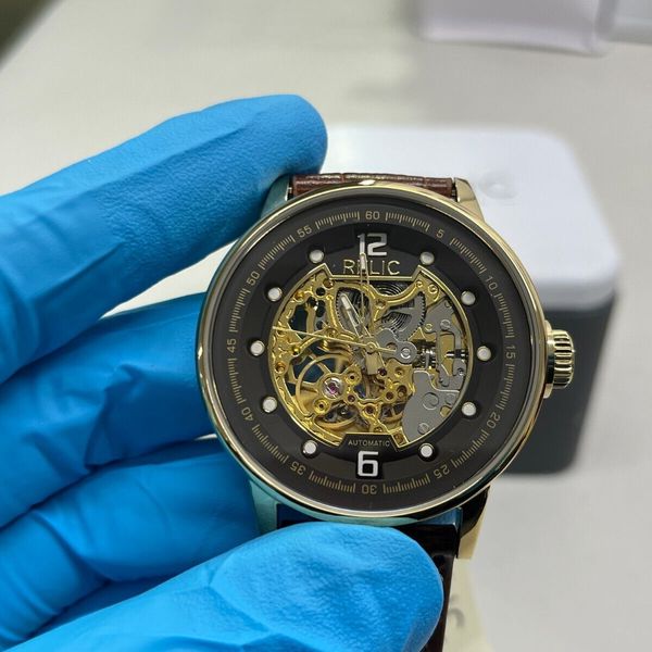 Relic by Fossil Men's Automatic Watch ZR77241 Gold Case Brown Leather ...