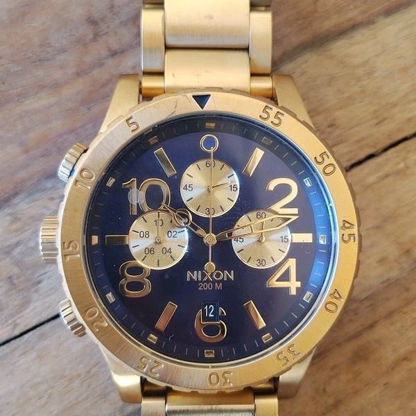 NIXON Watch Gold Blue Sunray 48-20 CHRONO A486-1922 A4861922 48 MM ...