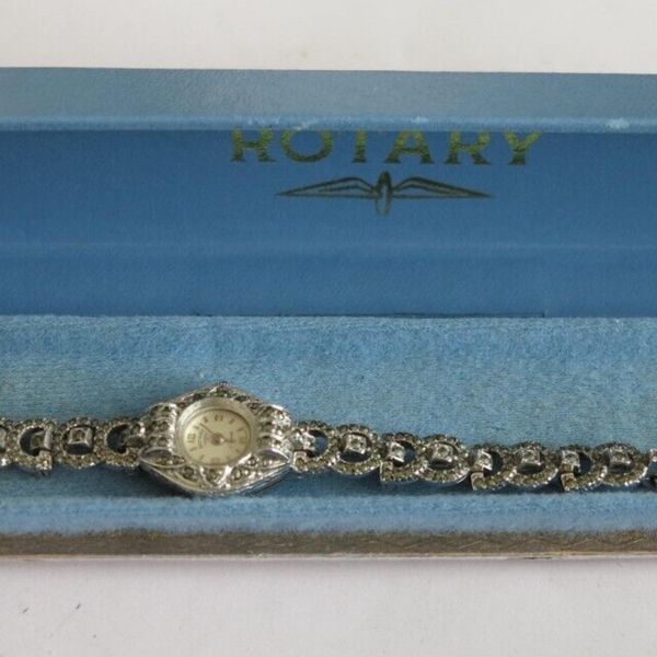 Lady's Vintage ROTARY Hand Winding Mechanical Marcasite Set Cocktail ...
