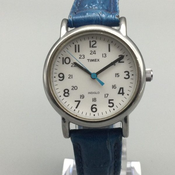 Timex Weekender Watch Women Silver Tone Blue Leather Band 30M New ...