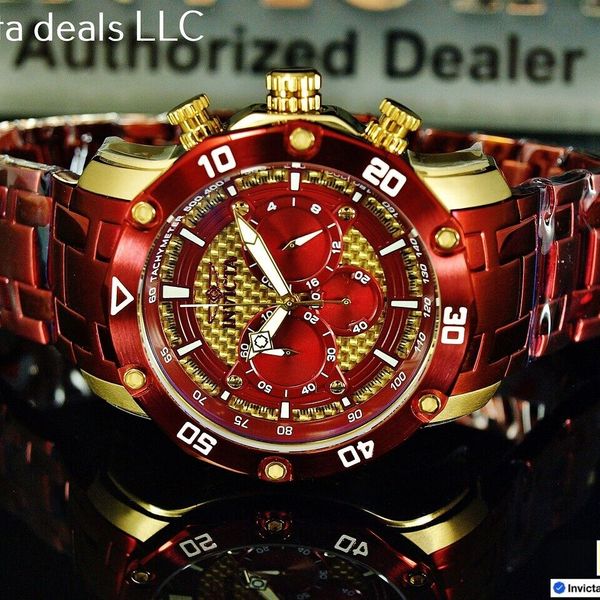 Rare Invicta Men's 50mm Pro Diver SCUBA Chronograph RED DIAL Gold/Red ...