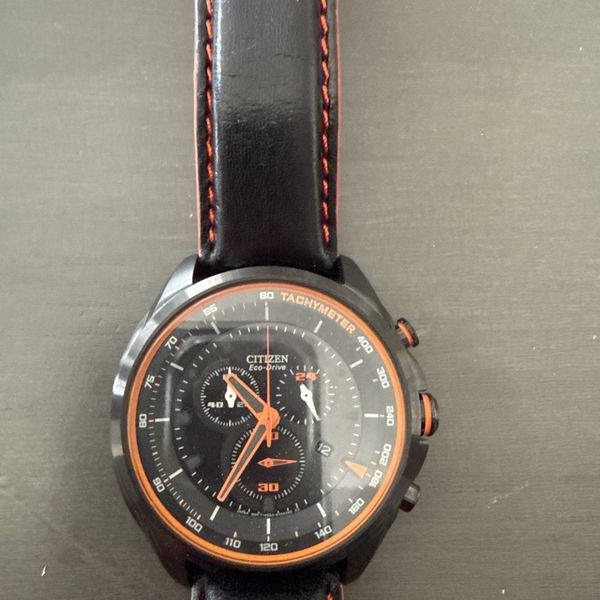 Citizen Eco Drive H504-S085969 Black/Orange Dial Chronograph Leather ...