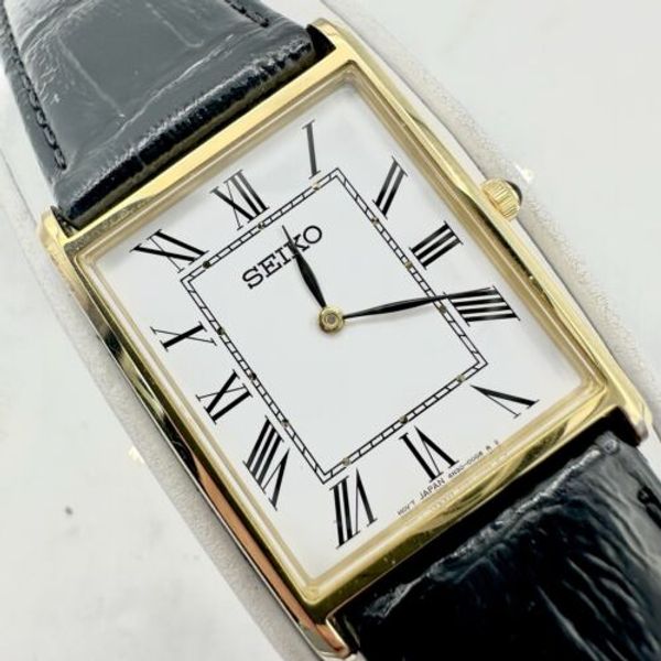 Men's 28mm Large Seiko Tank Watch 4N30-00G0, Gold Tone, White Dial, New ...