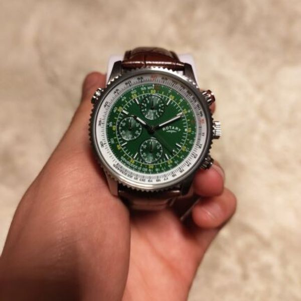 Rotary GS00389/24 Chronograph Green Dial Brown Leather Strap Watch ...