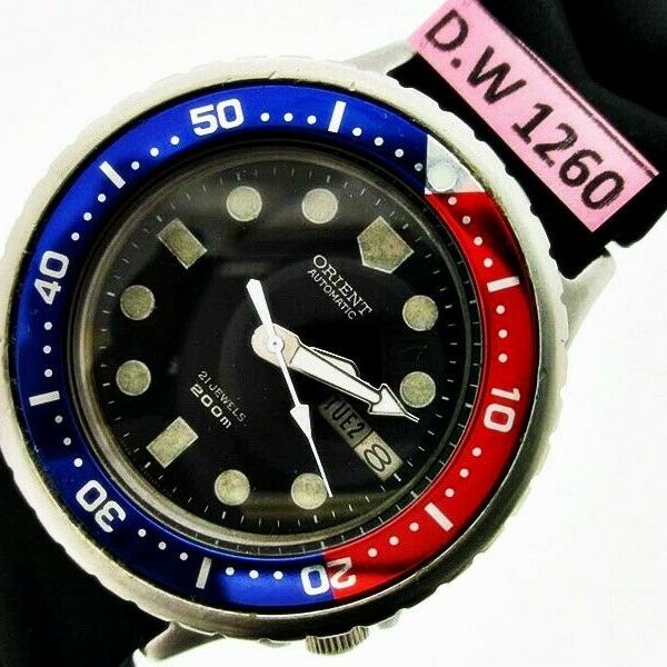 CHUNKY ORIENT DIVER DAY DATE AUTO PEPSI #469DC7-60 CA SS MIDSIZE DW1260 ...