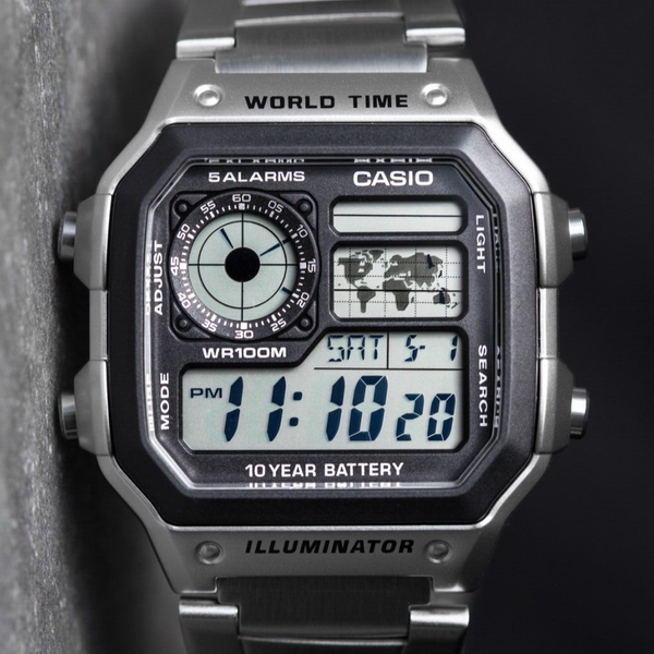 Casio Royale World Time Stainless Steel Men's Digital Watch AE-1200WHD ...