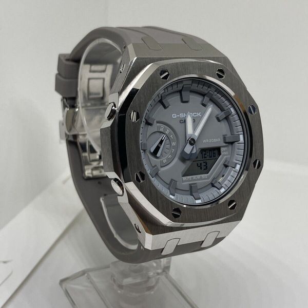 Casio G-Shock GA-2100ET Custom Casioak â Silver Grayâ Steel Mod Watch ...