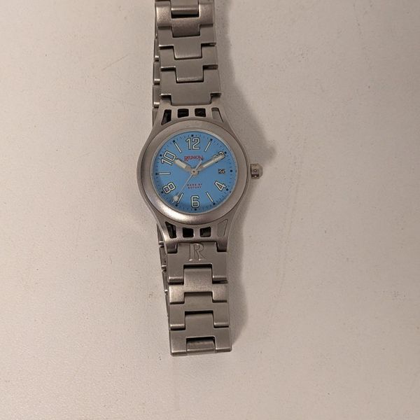 Reunion by Rotary Date Watch Quartz Blue Retro Face - 28mm Case ...