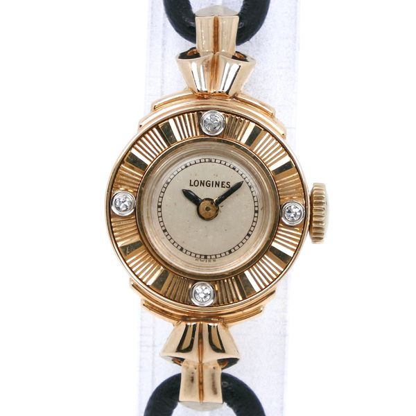 [LONGINES] Longines bezel diamond cal.4LL K14 yellow gold x leather ...