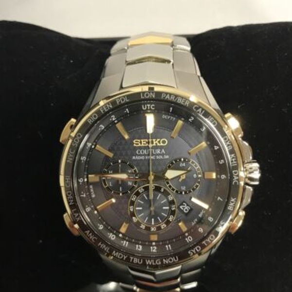 Seiko Men's Coutura Two-Tone Stainless Radio Sync Solar Watch - SSG010 ...