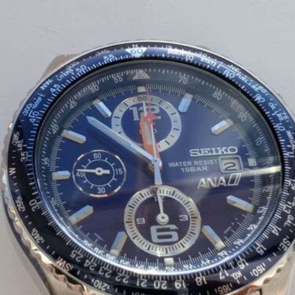 SEIKO ANA Flightmaster 7T92-0CF0 Pilot Chronograph Quartz Mens Watch ...