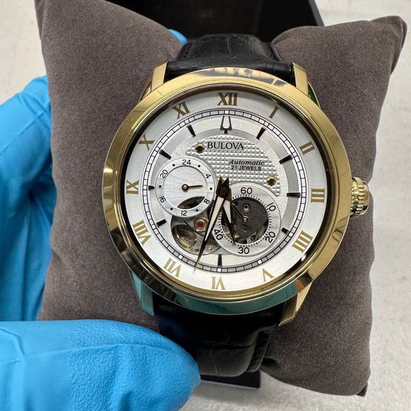 Bulova Men's Watch Automatic Gold Tone White Dial Stainless Steel Watch ...