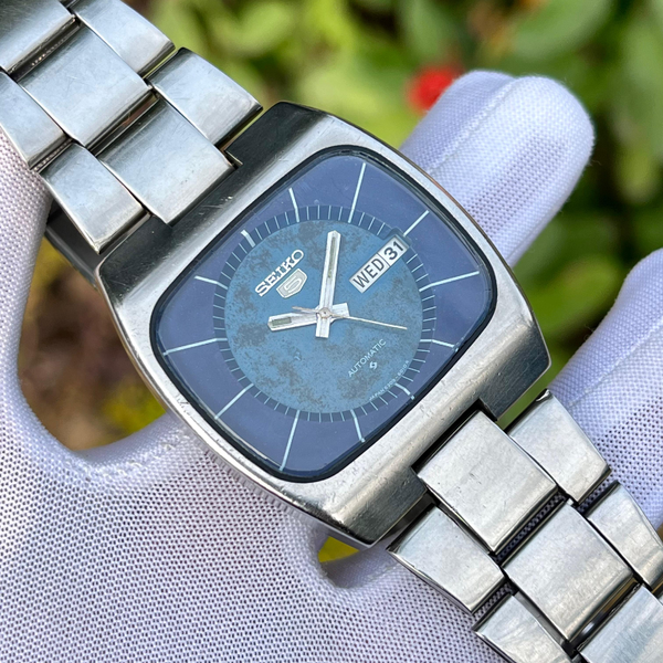 Vintage Seiko 5 Tv Shape Blue Dial Automatic Japan Made Menâ s Watch ...
