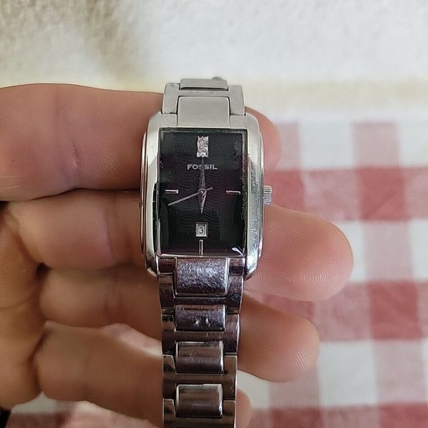 Fossil Tank Watch Women Black Dial Silver Tone 1 Jewel..scratched Glass ...