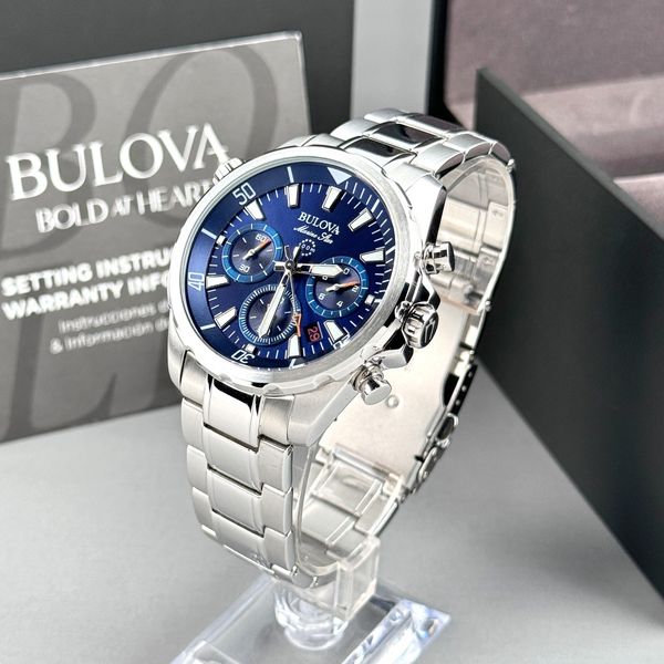Bulova Marine Star 43MM Chronograph Blue Dial Men's Quartz Watch 96B256 ...