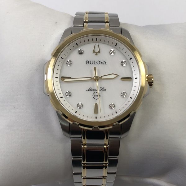 Bulova Marine Star Diamond Quartz MOP Dial Two Tone Steel Ladies Watch ...