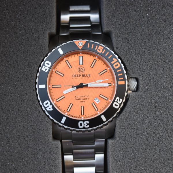 Deep Blue Precision Diver T100 Automatic Orange | WatchCharts Marketplace