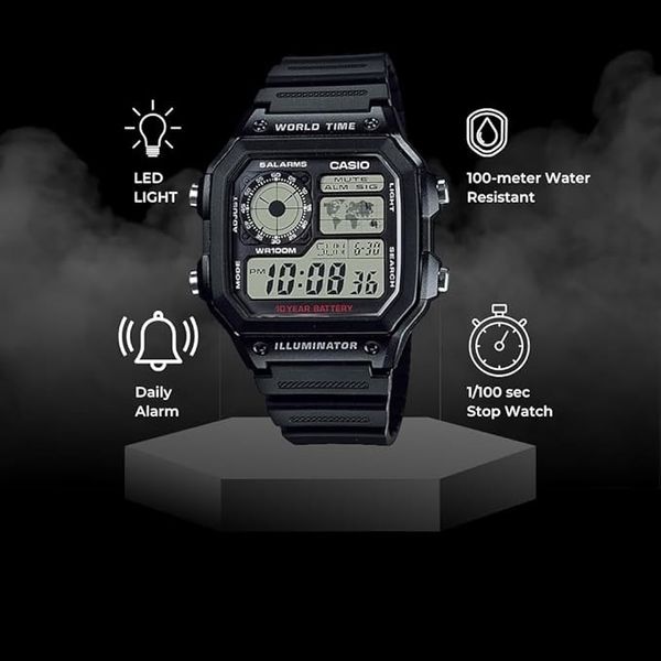 Casio Collection Digital Chronographic World Time Water Resistant Black ...