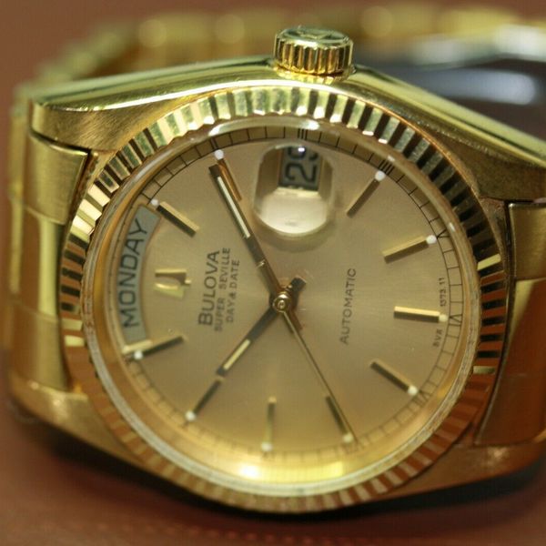 Swiss made Bulova Super Seville Rolex Day Date homage gold plated ...