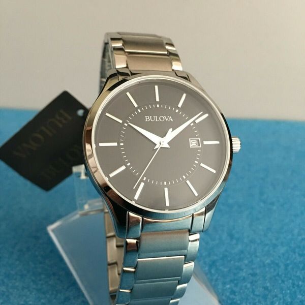 Bulova 96B267 Men's Black Dial Date Silver-tone Stainless Steel ...