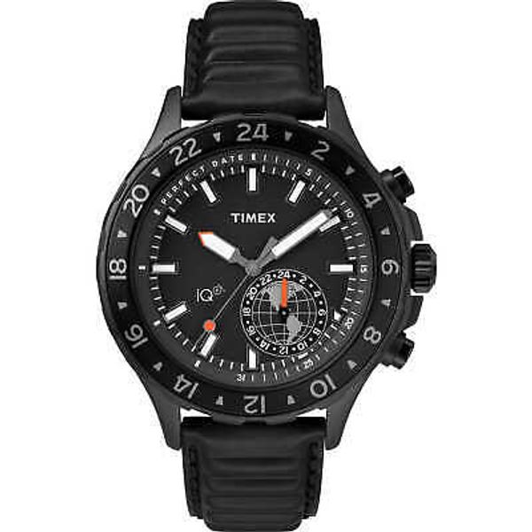 TIMEX IQ TRAVEL TW2R39900 Real Leather Black Time Zone Men's Watch ...