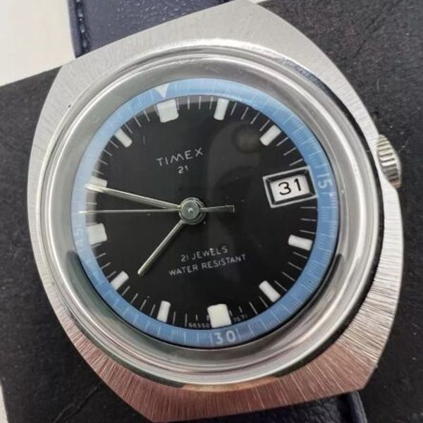RARE Vintage Timex 21 Menâ s MECH. WIND Watch ,21 Jewels, UNIQUE BLUE ...