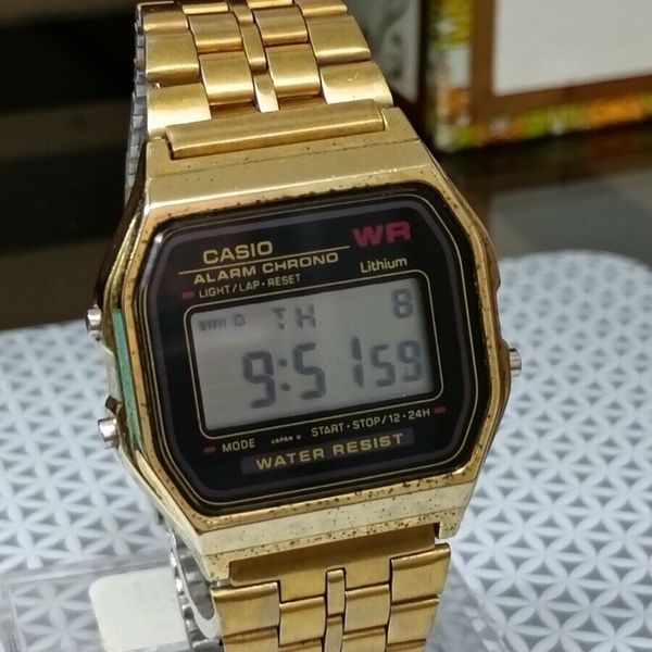 CASIO 593 A159W Vintage Men's Watch Japan Quartz Gold Tone 35 mm RARE ...