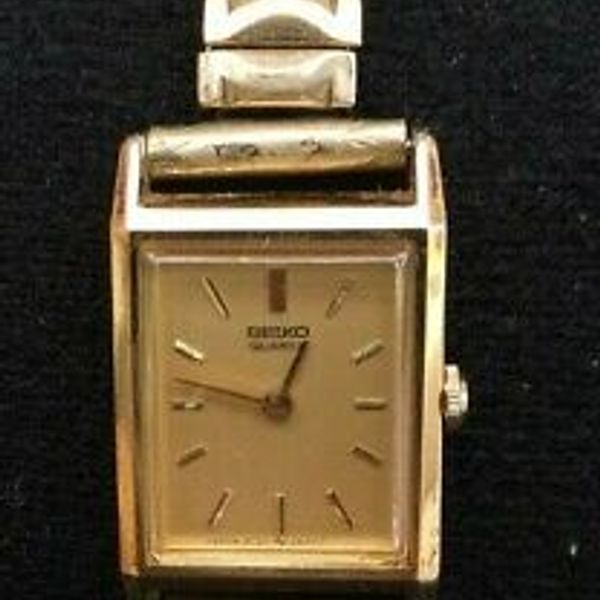 Ladies Seiko Gold Colour Watch Rectangle Face Stretch Bracelet Fresh ...