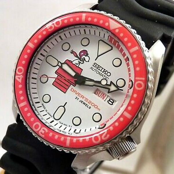 Seiko Ceramic Snoopy Red Baron Automatic Divers Day Date Watch SKX007 ...
