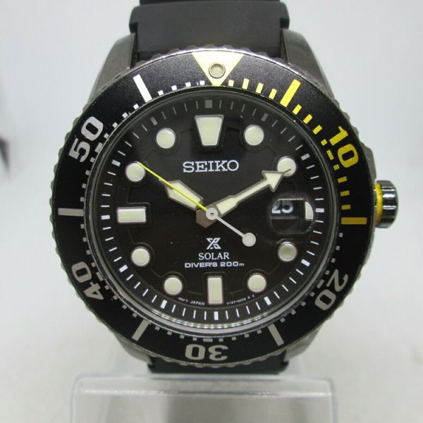 SEIKO PROSPEX SOLAR DIVER 200m SNE441 V157-0BT0 BLACK STEEL QUARTZ MENS ...