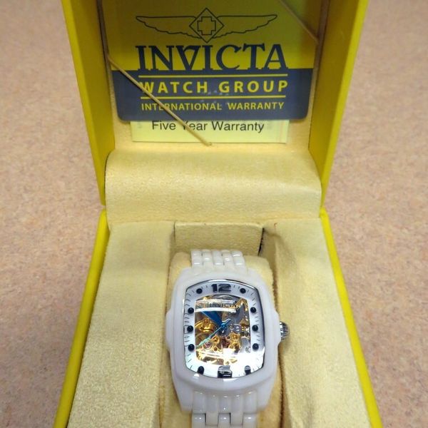 Invicta Lupah Model 1127 Solid White Ceramic Manual Wind Skeleton Watch ...