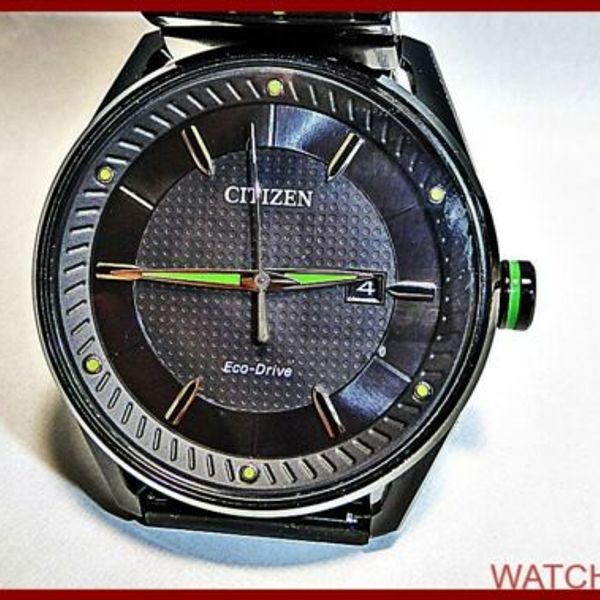 CITIZEN ALL BLACK STAINLESS STEEL ECO-DRIVE E111-S108683 WITH LIME ...
