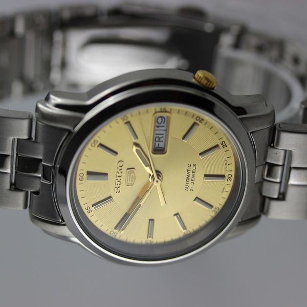 Seiko 5 Automatic Day+Date Glass Back Stainless Steel Bracelet Men's Watch SNKL81K1 ...