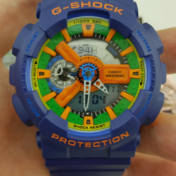 New Casio Men's GA110FC-2A Blue Resin Quartz Watch with Green Dial ...