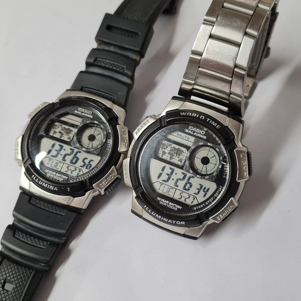 Casio World Time Five Alarm Illuminator bundle, two watches. AE-1000W ...