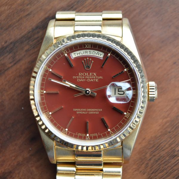 FSOT: YG Rolex Day Date with a Oxblood/Burgundy "Stella Dial" ref 18238 ...