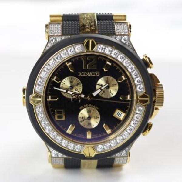 Renato Wilde Beast Quartz Diamond Black / Gold Rubber Men's Watch ETA ...