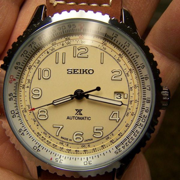 Seiko 4R35B Automatic watch 23 Jewels Rotating Bezel Leather Strap Mint ...