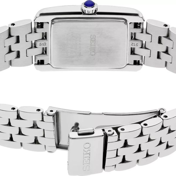 Seiko Women's Rectangular Silver Dial with Crystals Stainless Steel ...