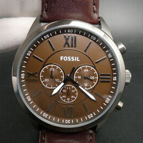 New Old Stock FOSSIL BQ2087 Chronograph Brown Leather Strap Quartz Men ...