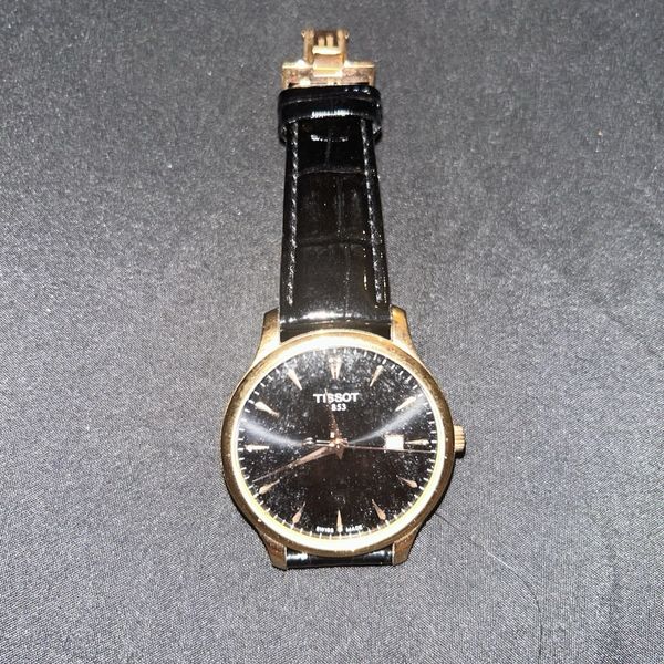 CLASSIC TISSOT MEN'S GOLD WATCH 1853 TRADITION WITH BLACK LEATHER ...