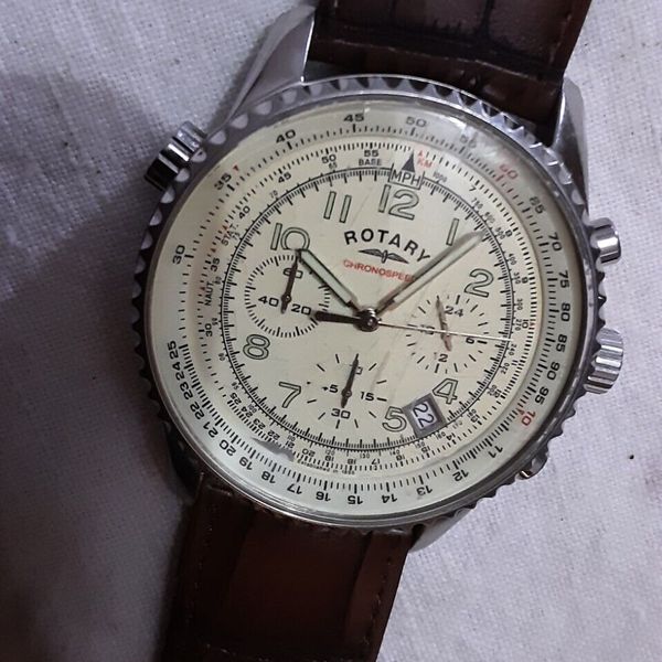 Rotary Chronospeed Men's Watch, cream dial brown leather strap. Good ...