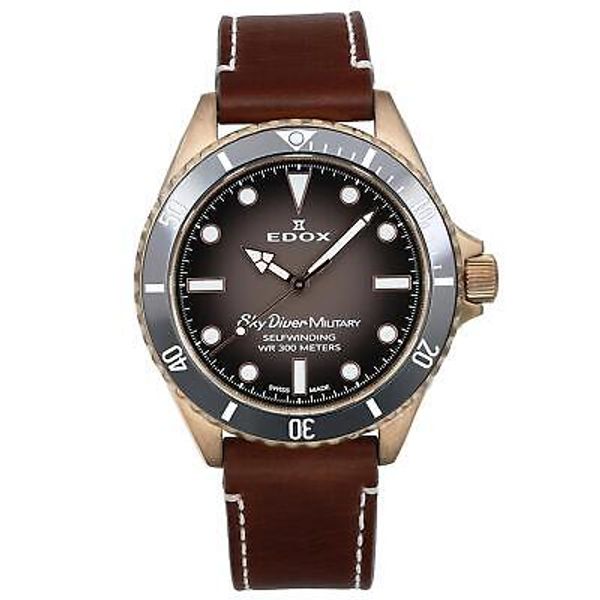Edox SkyDiver Bronze Black Dial Brown Strap Automatic Men Watch 80115 ...