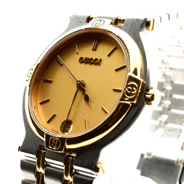 [Near MINT] Vintage Gucci 9000M Gold Dial Quartz Men's Dress Watch From ...