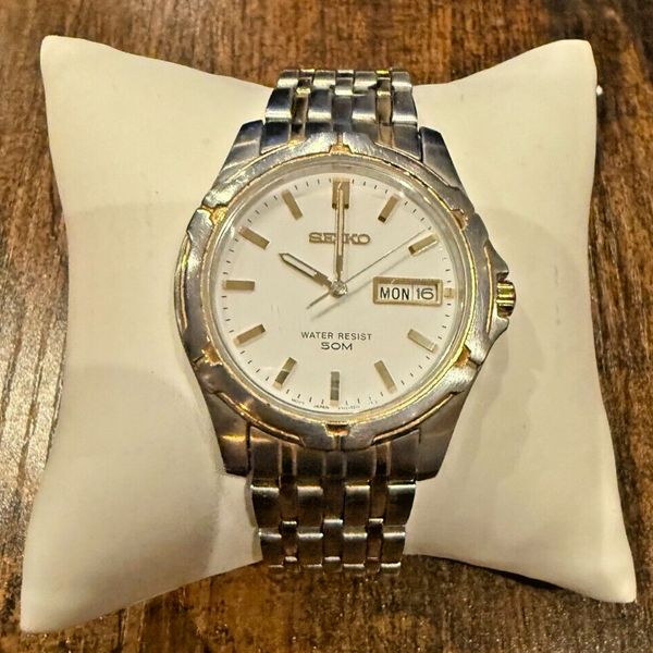 Men's Vintage Seiko Silver + Gold Tone Day + Date Watch V743-8B29 Fully Working | WatchCharts ...