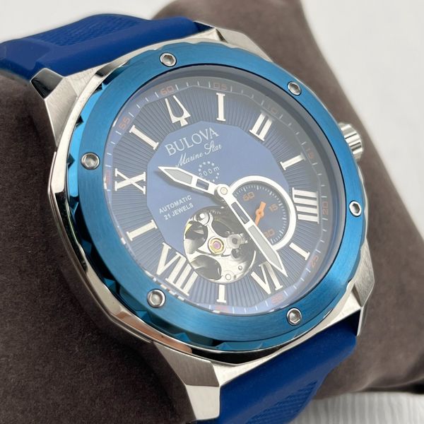Bulova Marine Star Automatic Blue Dial Blue Rubber Strap Men's Watch ...
