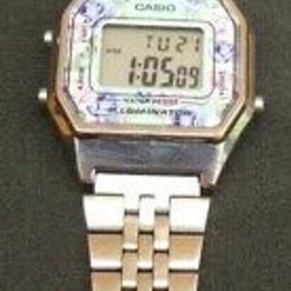 Casio Ladies Floral Face Silver Colour Digital Watch 3284 LA680WE ...